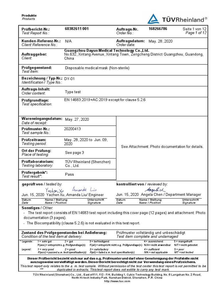 TUV EN14683 Test Report | PDF