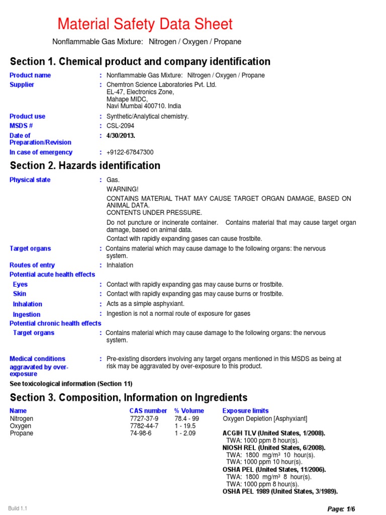MSDS - Propane (C3H8) Bal AIR | PDF | Firefighting | Dangerous Goods