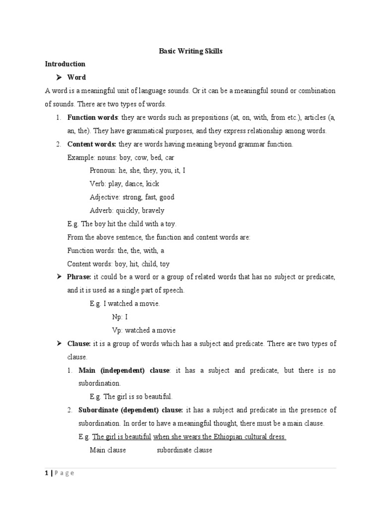 Basic Writing Skills (FULL NOTE) | PDF | Clause | Predicate (Grammar)