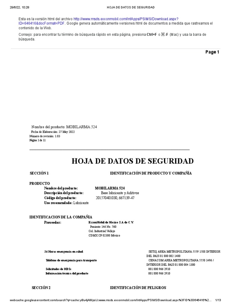 HDS Aceite Cable Mobilarma 524 | PDF | Agua | Descarga electrostática