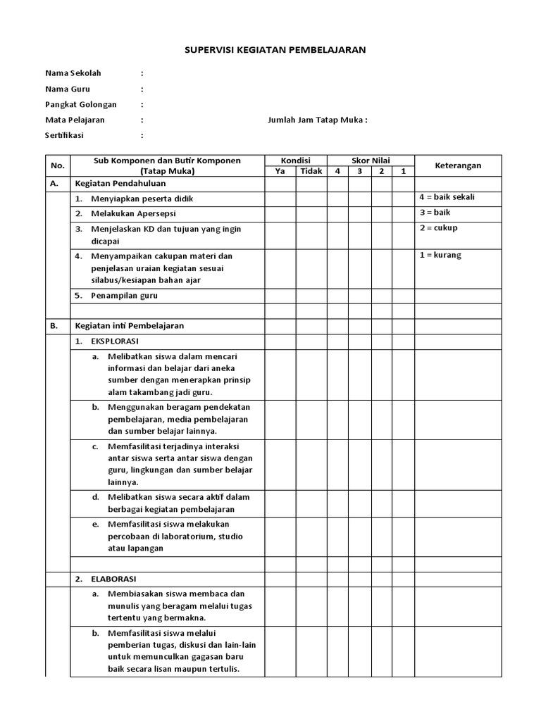 Supervisi Kegiatan Pembelajaran | PDF