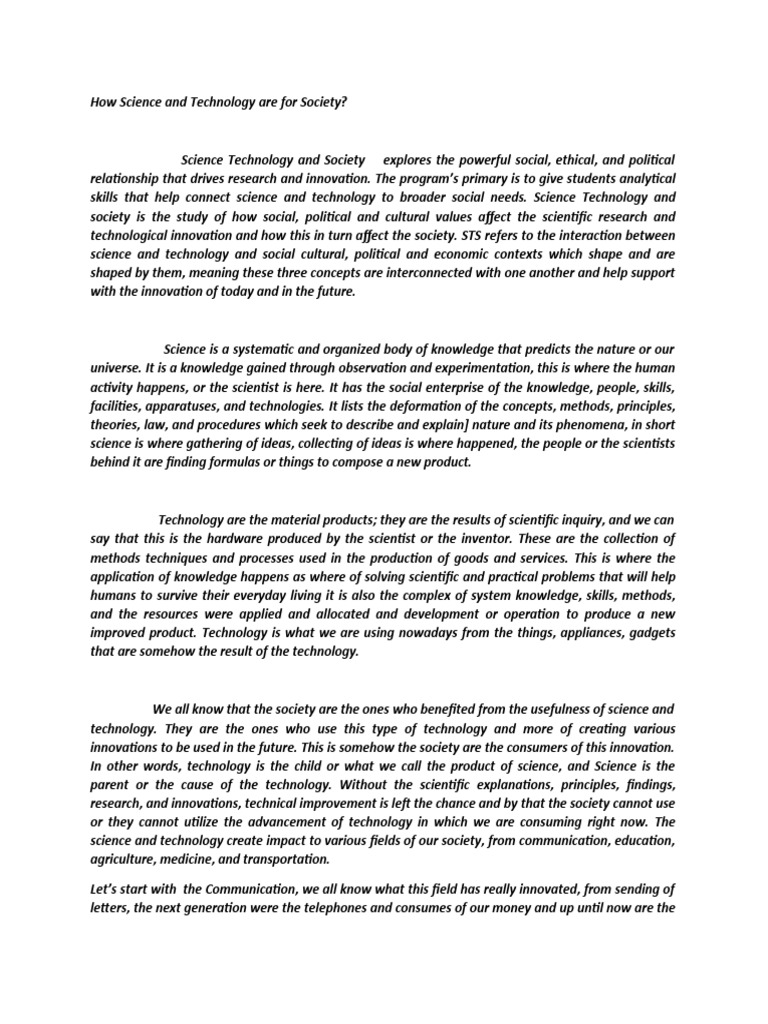 How Science and Technology Are For Society | PDF | Science | Knowledge