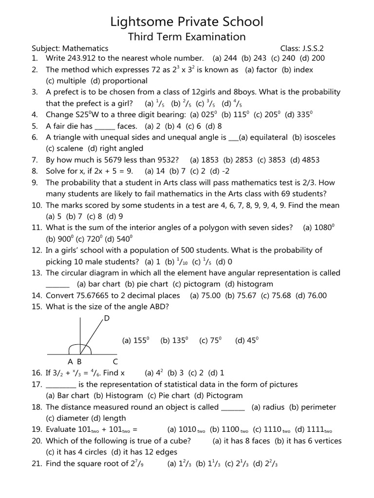 Mathematics jss1 - jss2 | PDF | Triangle | Pie Chart