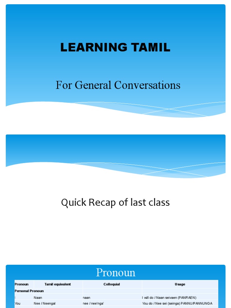 Learning Tamil For General Conversations | PDF | Grammar | Language ...