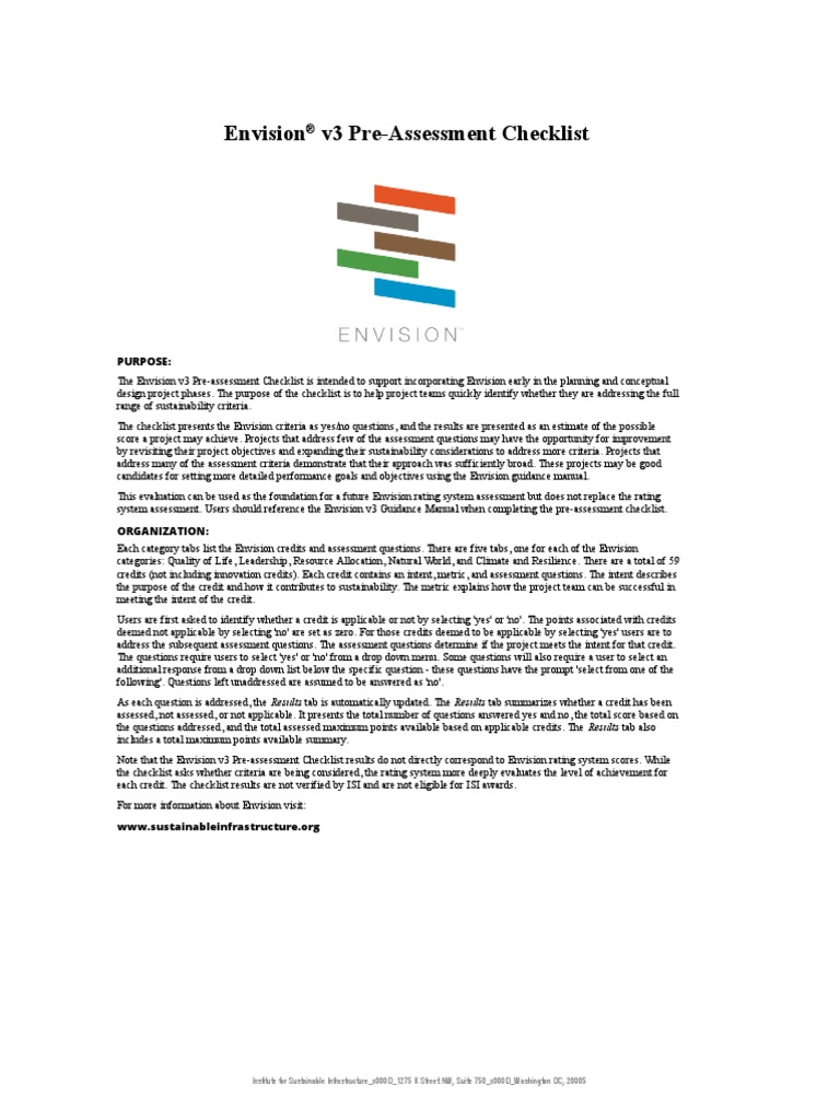 Envision Checklist (v3) | PDF | Climate Resilience | Transport