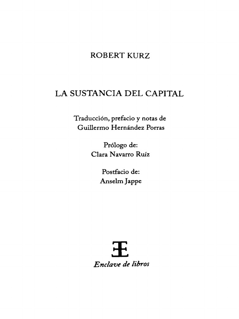 Robert Kurz La Sustancia Del Capital | PDF | Karl Marx | Traducciones
