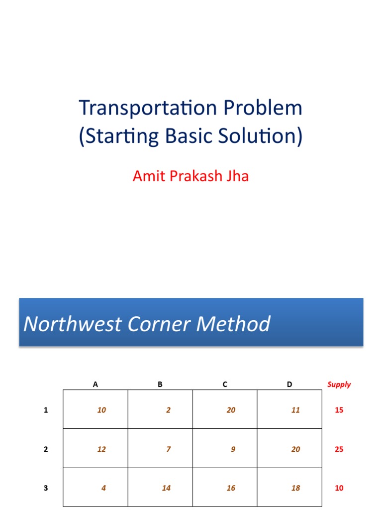 Transportation Problem 2 - Initial Basic Feasible Solution | PDF ...