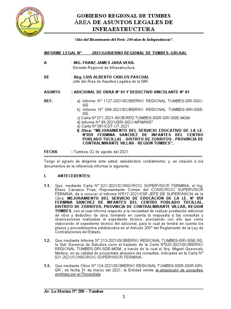 Adicional de Obra #01 | PDF | Presupuesto | Regulación