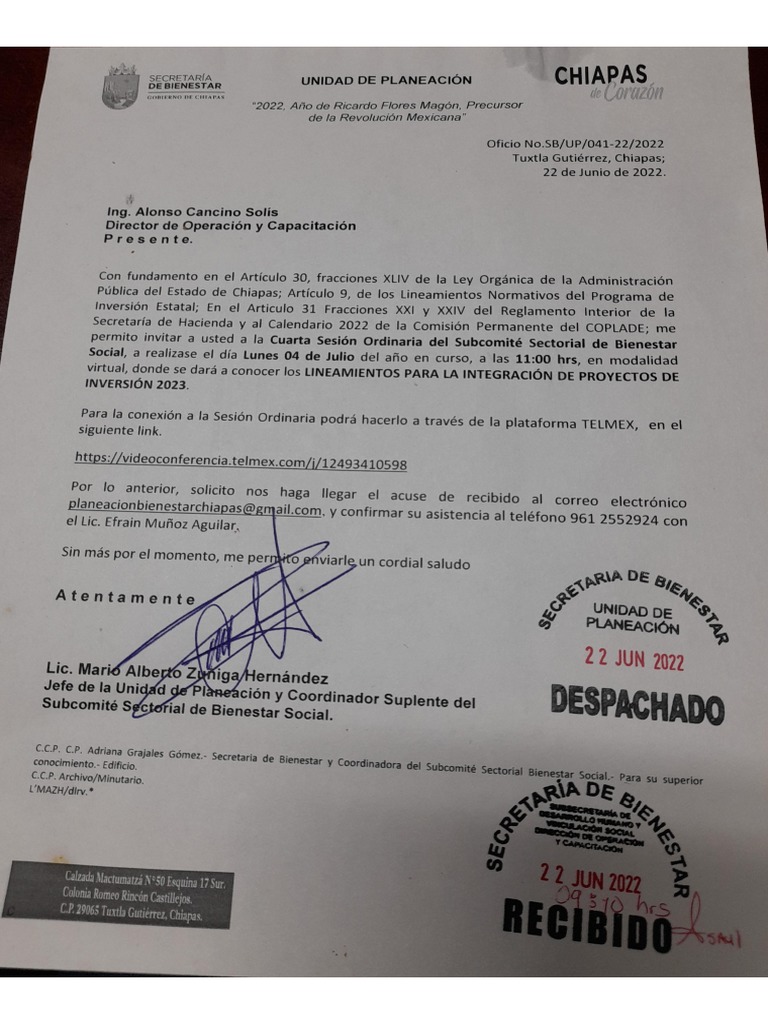 Acuse Oficio 041-22 | PDF