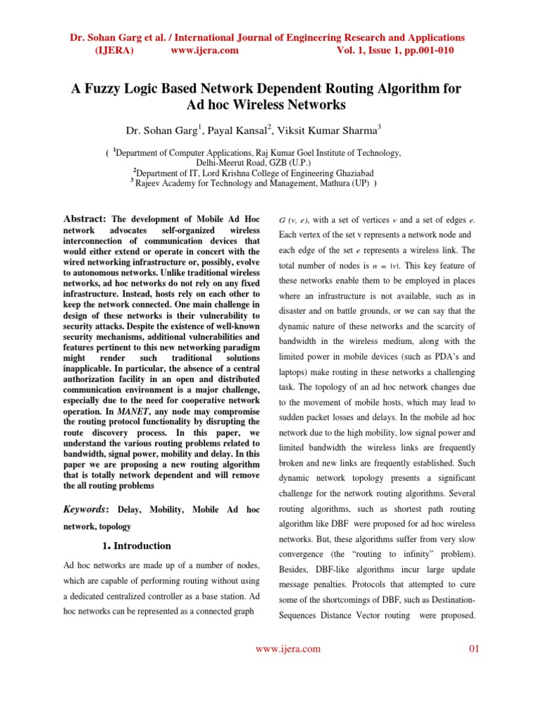 A Fuzzy Logic Based Network Dependent Routing Algorithm For Ad Hoc Wireless Networks | PDF ...