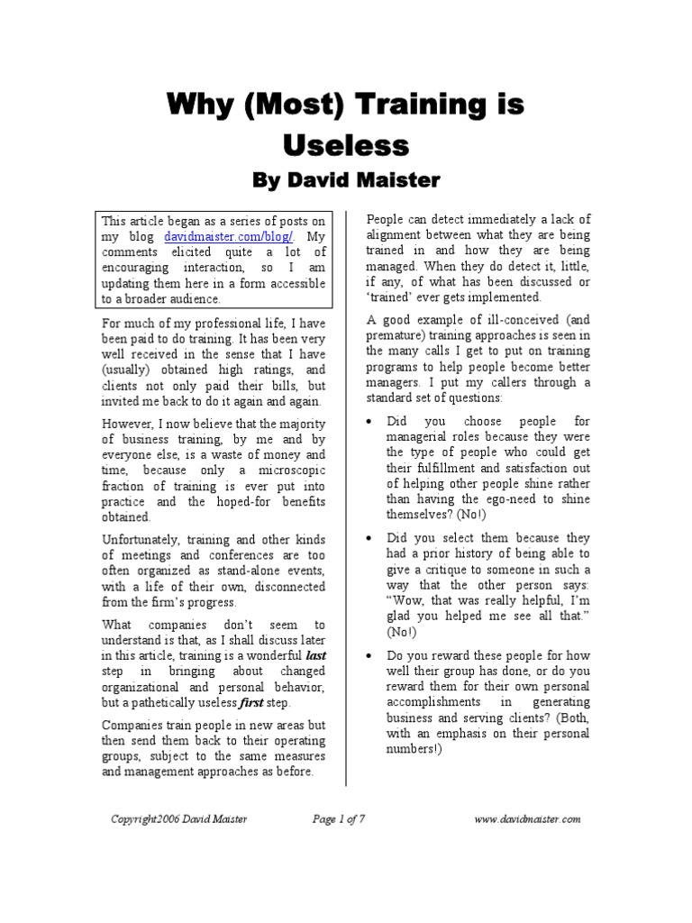 Why Most Training Is Useless | PDF | Intelligence | Understanding