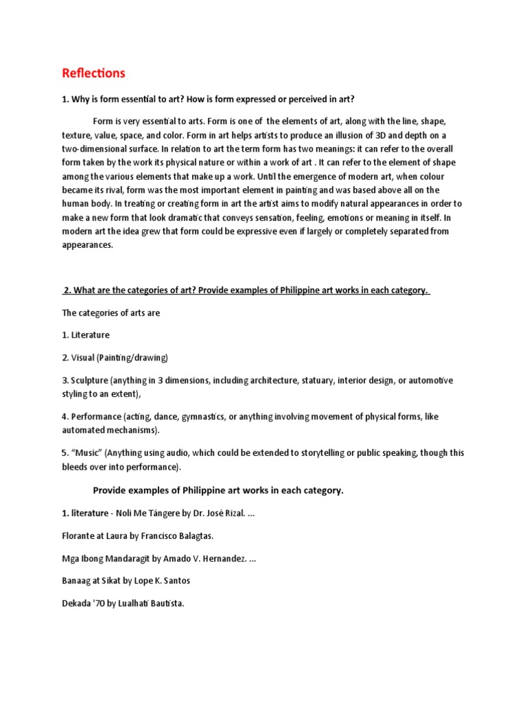 Reflections: 1. Why Is Form Essential To Art? How Is Form Expressed or ...