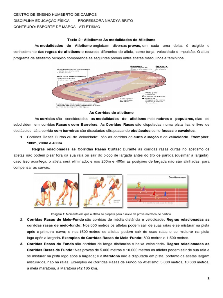 Atletismo - Tipos de Provas | PDF | Atletismo (esporte) | Jogos de ...