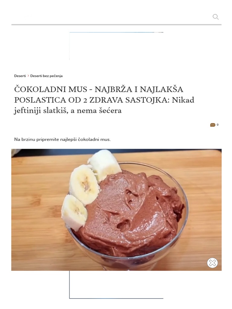 Recept Za Čokoladni Mus Od Dva Sastojka Banane I Kakao - Deserti - Deserti Bez Pečenja | PDF