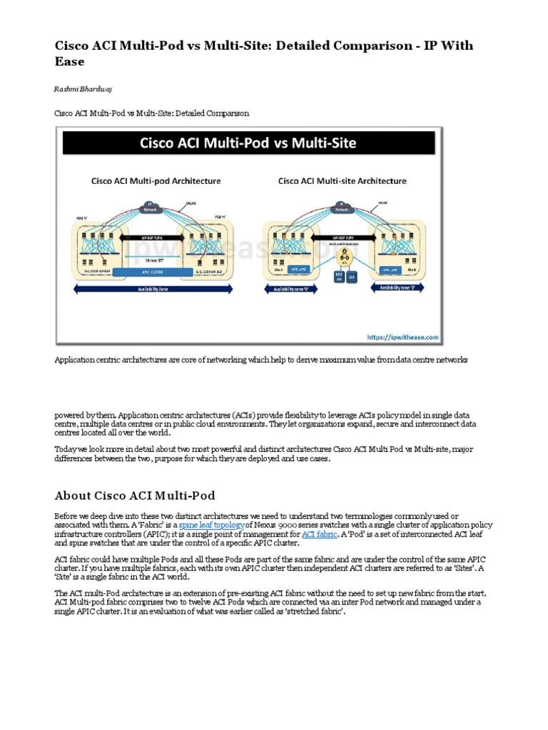 Cisco ACI Multi-Pod Vs Multi-Site Detailed Comparison - IP With Ease ...