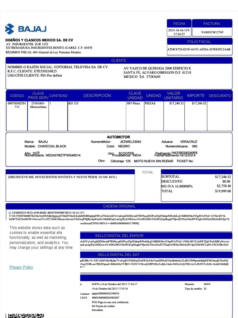 PDF Factura Moto Bajaj DL | PDF
