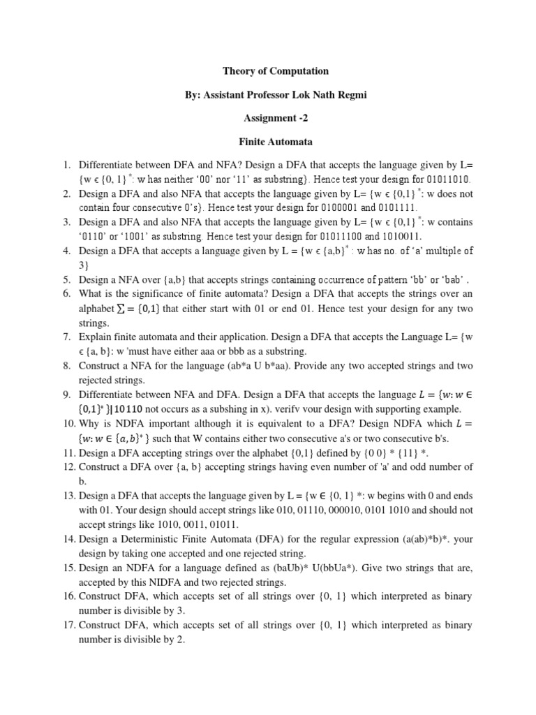 Assignment 2 Pdf Theory Of Computation Applied Mathematics