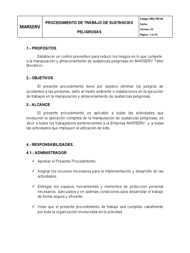 Procedimiento de Almacenamiento de Sustancias Peligrosas | PDF | Química | Naturaleza