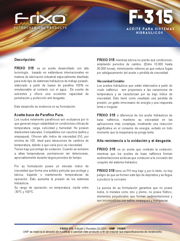 Ficha Técnica FRIXO 315 | PDF | Petróleo | Viscosidad