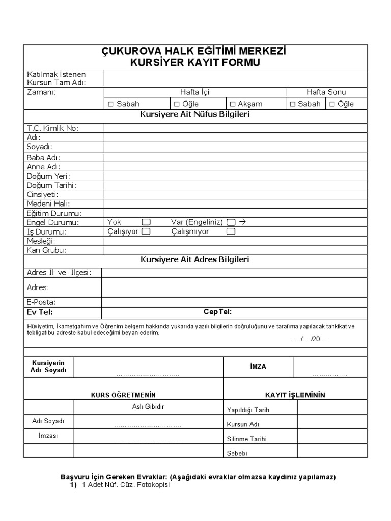 Kursiyer Kayit Formu | PDF