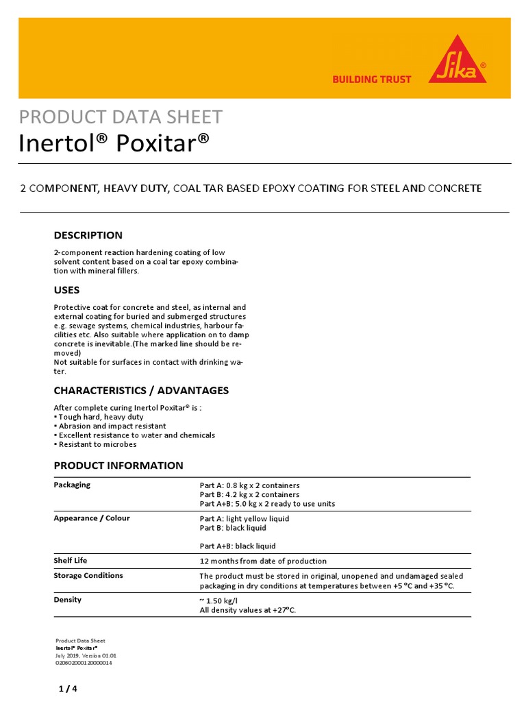 Inertol® Poxitar®: Product Data Sheet | PDF | Epoxy | Concrete