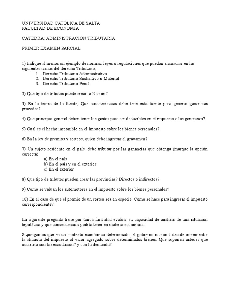 1° Examen Parcial ADMINISTRACION TRIBUTARIA | PDF | Finanzas y dinero | Ciencias sociales