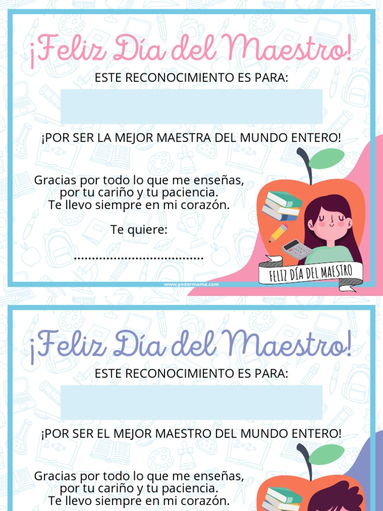 Diplomas Del Día Del Maestro Para Imprimir Pdf