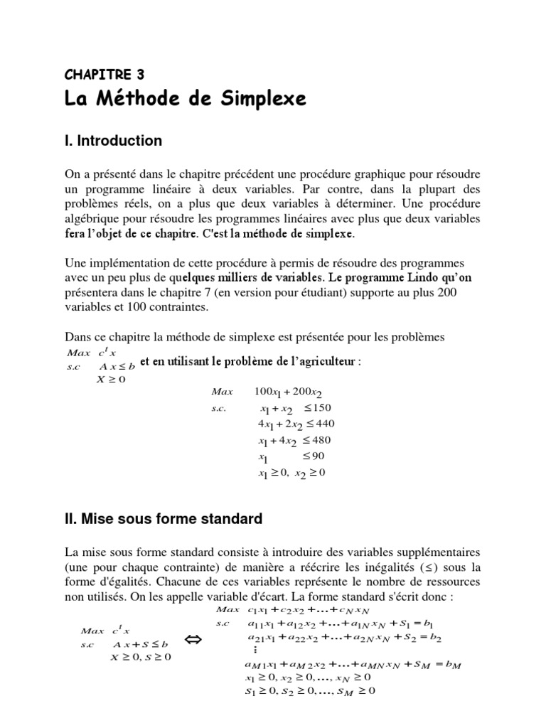 CH3.Méthode de Simplexe | PDF | Optimisation linéaire | Variable (Mathématiques)