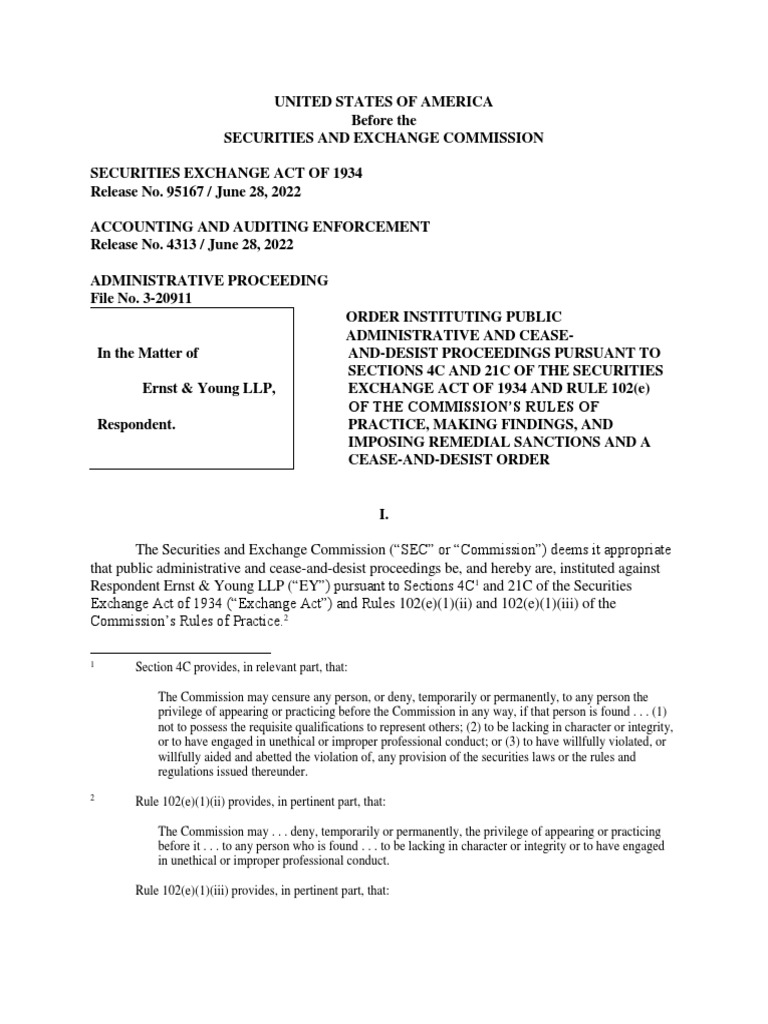 EY Ethics Cheating SEC Order | PDF | Certified Public Accountant | U.S ...