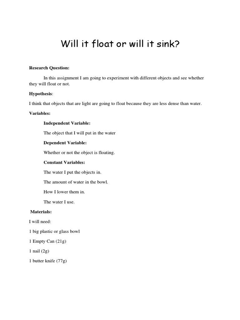 Will It Float or Will It Sink Lab Report | PDF | Buoyancy | Density