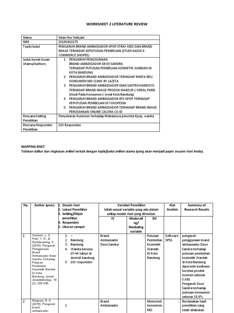 Worksheet 2 Literature Review Intan Nur Setiyani 175 | PDF