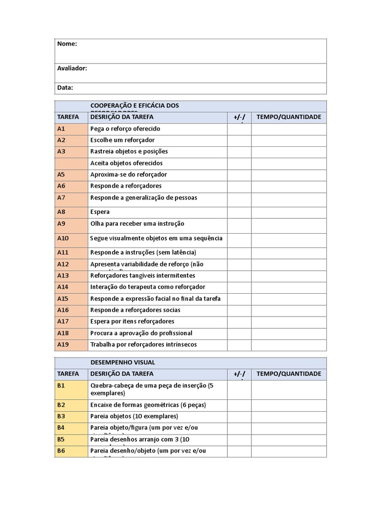 Folha de Registro Ablls-R Oficial | PDF | Preposição e posposição ...