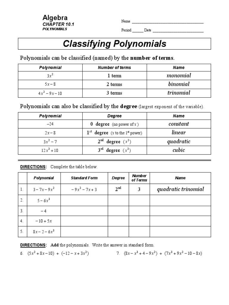 Classifying Polynomials Algebra Pdf Polynomial Applied Mathematics