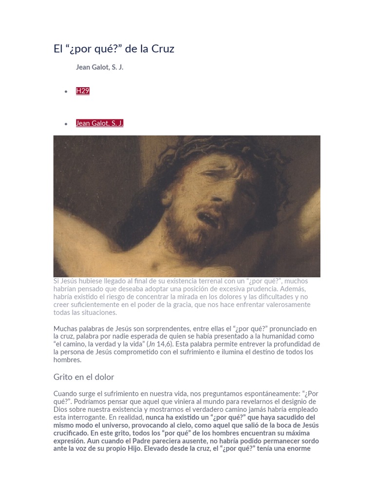 El Por Que de La Cruz-Jean Galot-Artigo | PDF | Jesús | Oración