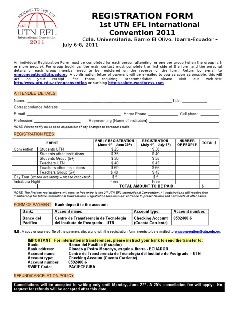 English Convention Registration Form UTN 20111 | PDF | Fee | Financial ...