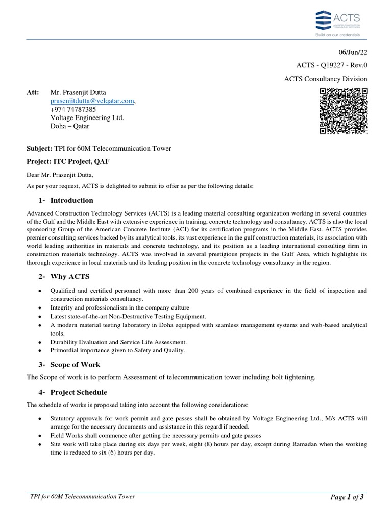 TPI for 60M Telecommunication Tower | PDF | Insurance | Liability Insurance
