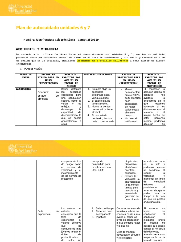 Plan de Autocuidado Unidades 6 y 7 | PDF | Discriminación | Violencia