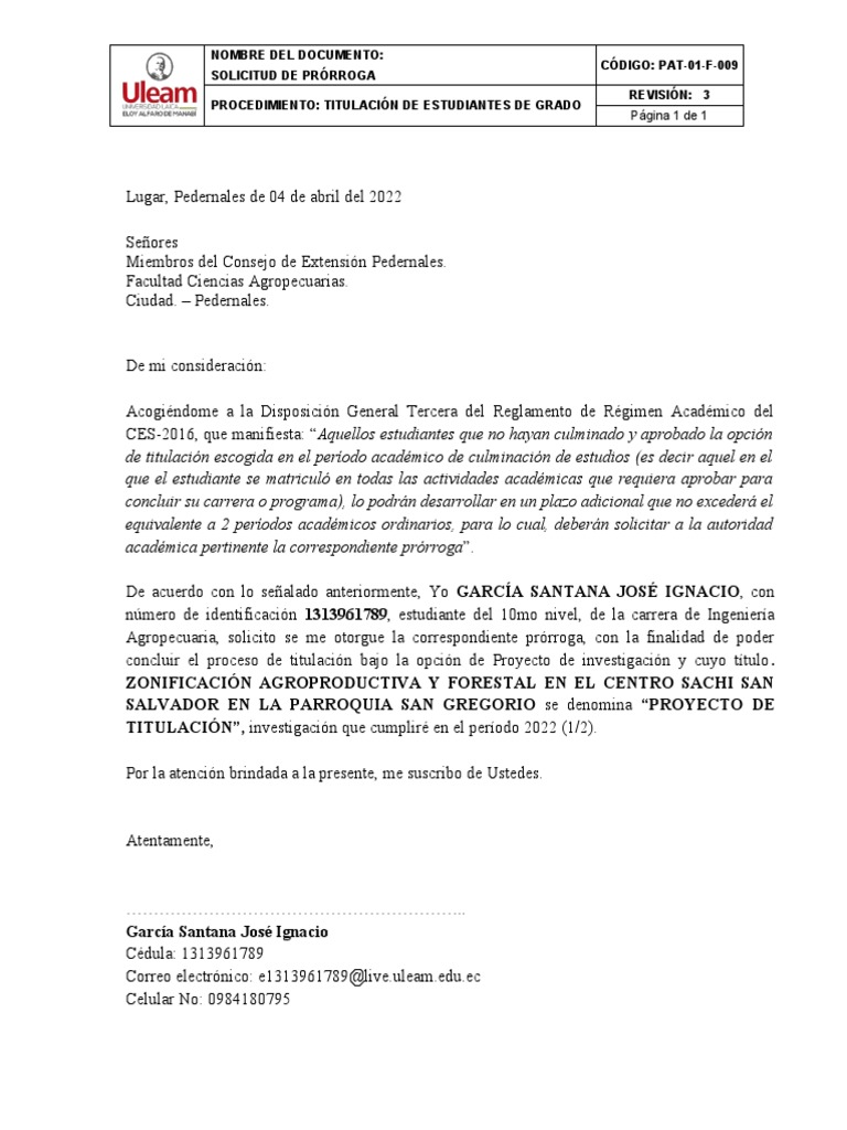 Prorroga de Tesis | PDF | Derecho