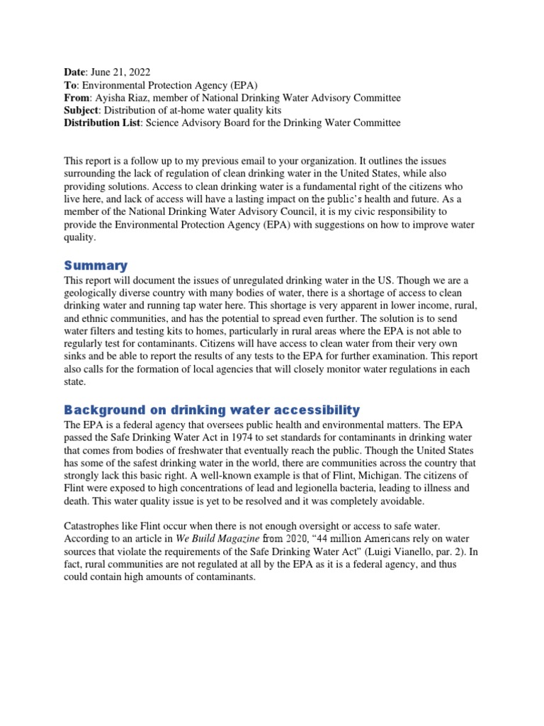 Memo | PDF | Drinking Water | American Government