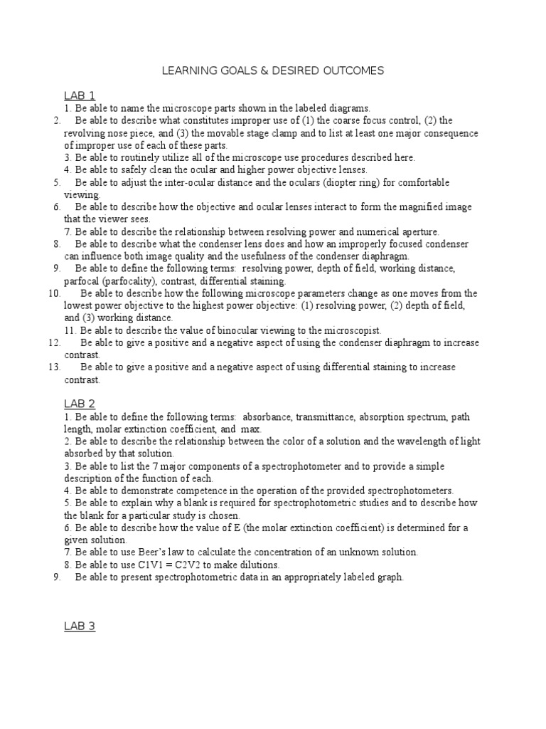 Microbiology Laboratory Learning Objectives and Procedures | PDF ...