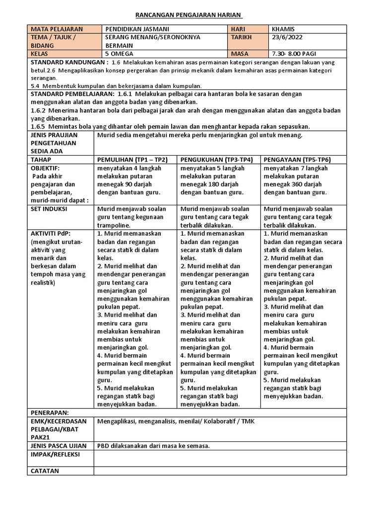 RPH PJ Tahun 5 | PDF