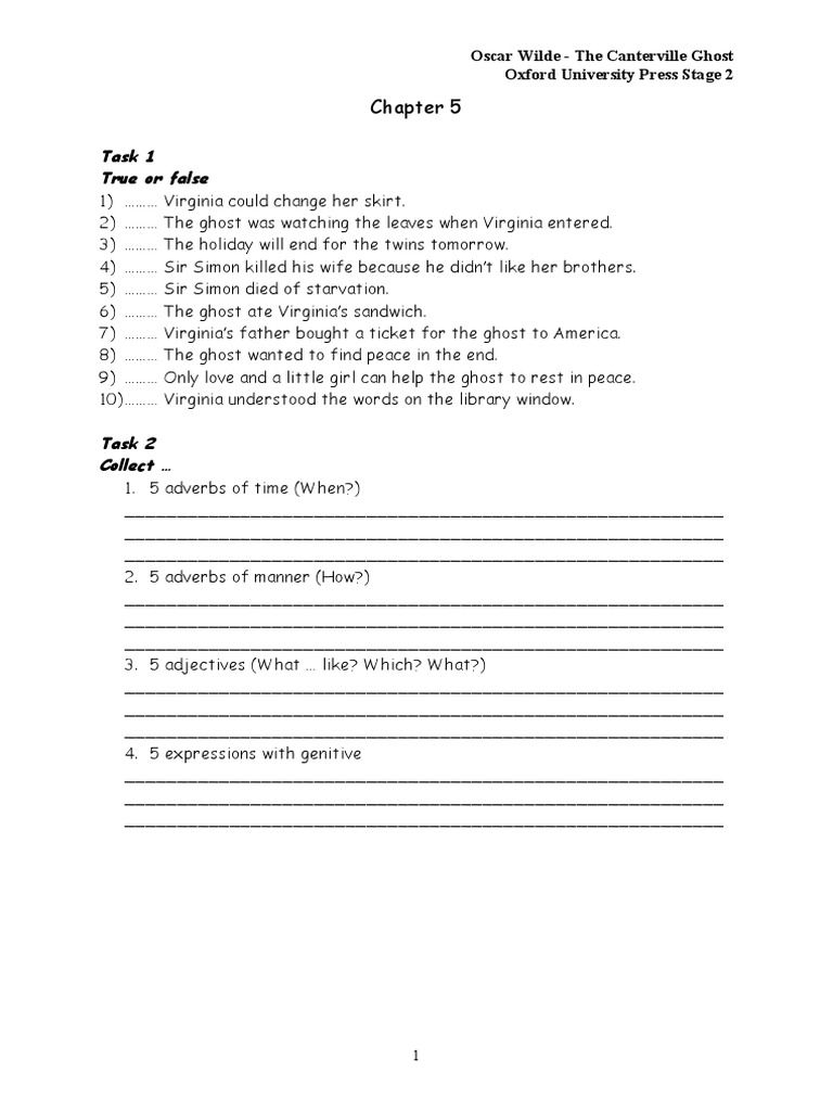 Oscar Wilde - The Canterville Ghost - Exercises - Chapter 5 Con ...