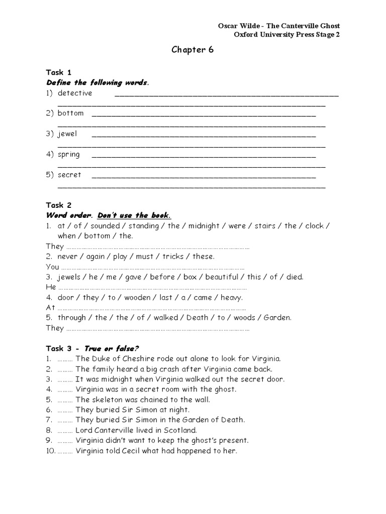 Oscar Wilde - The Canterville Ghost - Exercises - Chapter 6 Con ...