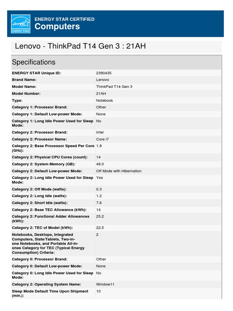 Computers: Lenovo - Thinkpad T14 Gen 3: 21ah | PDF | Laptop | Computer ...