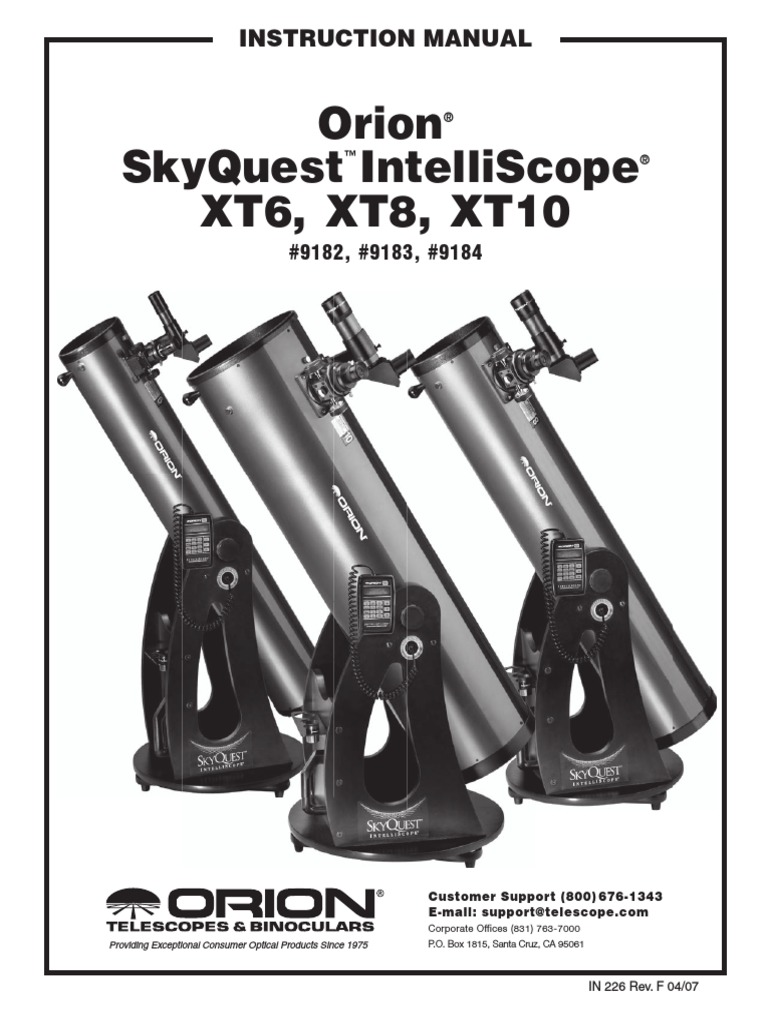 Orion Skyquest Intelliscope Xt6, Xt8, Xt10: Instruction Manual | PDF ...