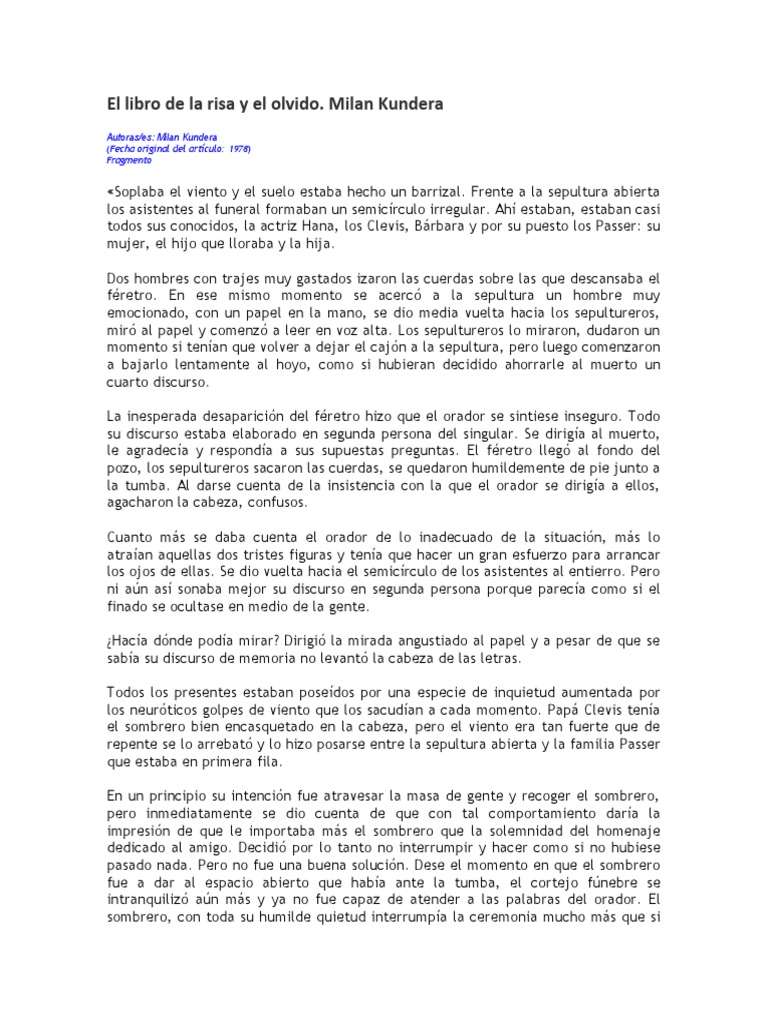 El Libro de La Risa y El Olvido | PDF