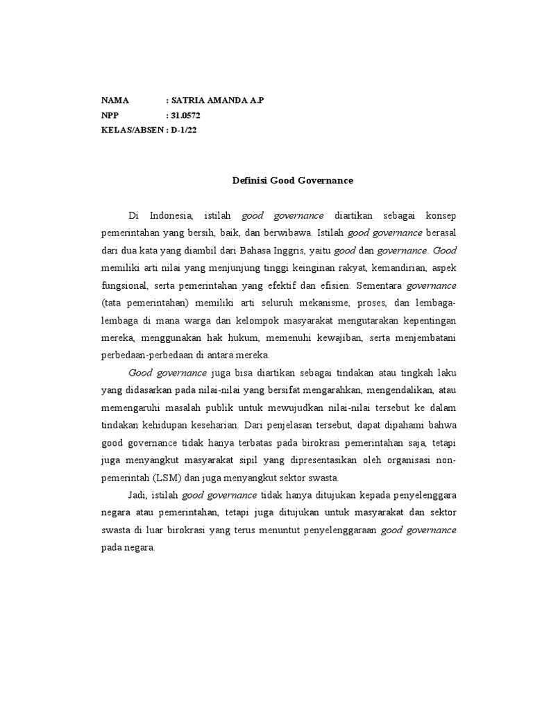 Definisi Good Governance | PDF | Karier & Perkembangan