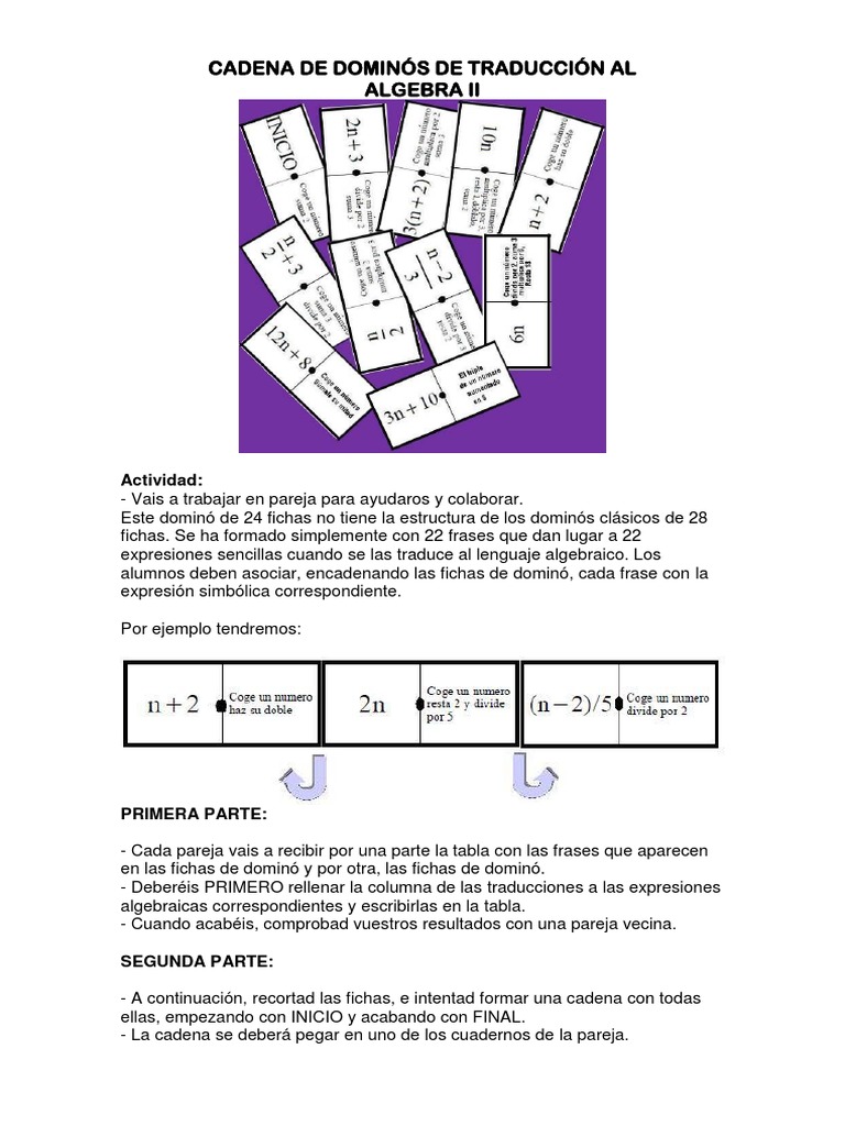Domino Lenguaje Algebraico Alumno | PDF
