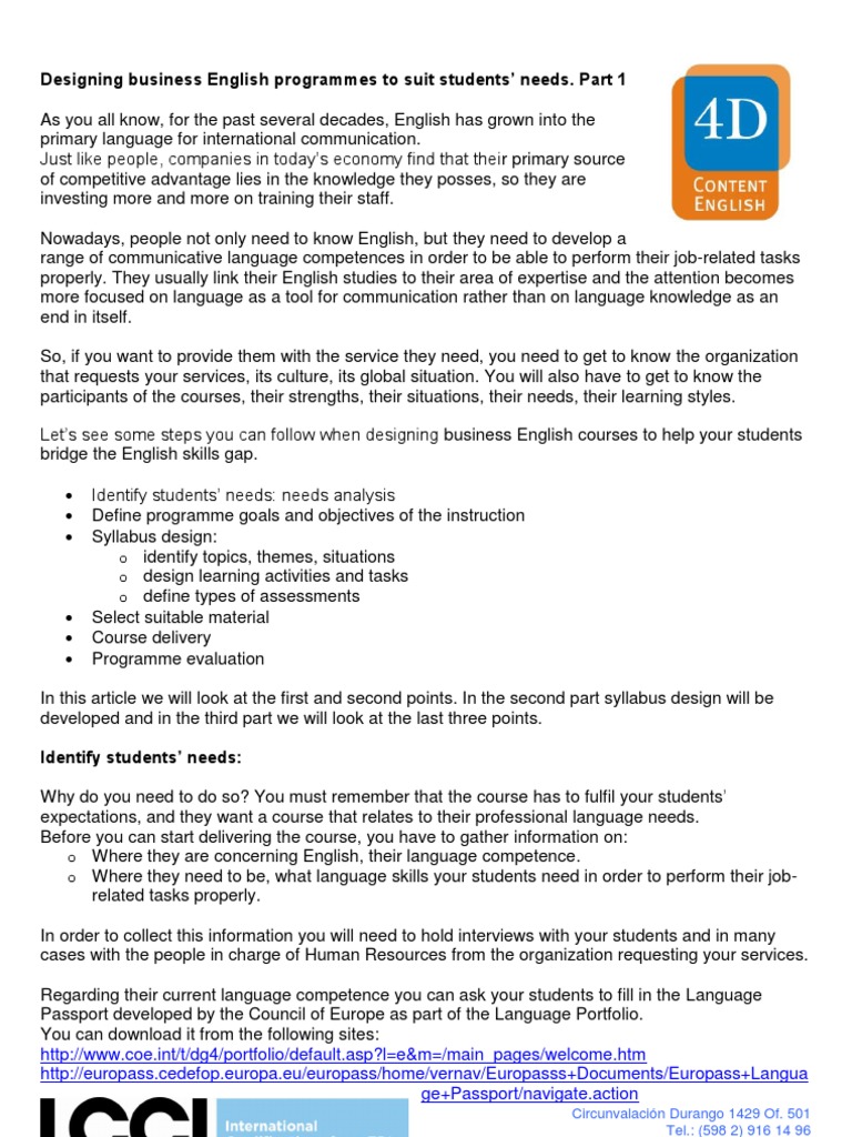 Designing Business English Programs Part 1 | PDF