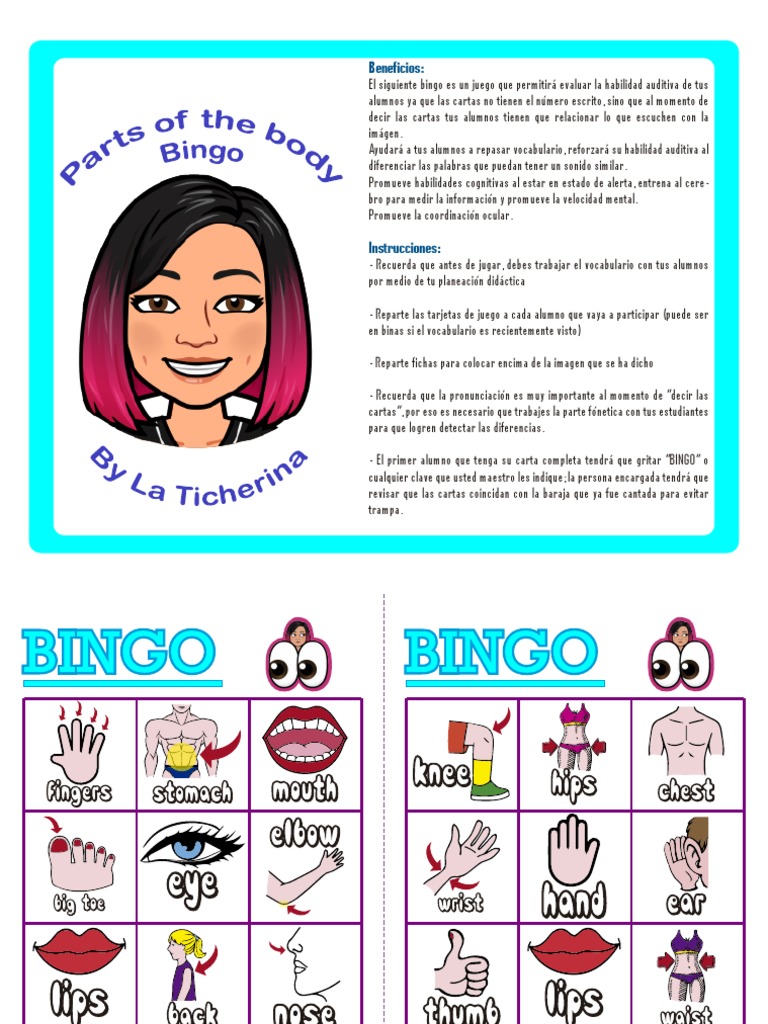 Bingo de Partes del Cuerpo para Niños | PDF | Cocina, comidas y vino